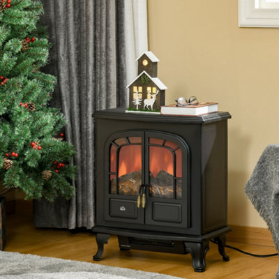 HOMCOM Free standing Electric Fireplace Stove W/ LED Fire Flame Effect ...