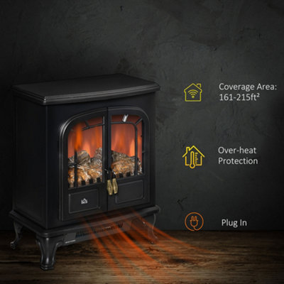 HOMCOM Free standing Electric Fireplace Stove W/ LED Fire Flame Effect ...