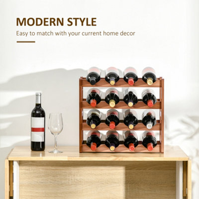 HOMCOM Free Standing Wine Rack 16 Bottle Holders, Bamboo Display Shelf ...