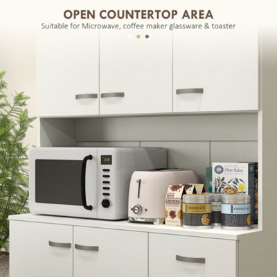 HOMCOM Freestanding Kitchen Cupboard, Storage Cabinet with Doors Cream ...