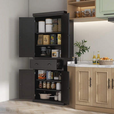HOMCOM Freestanding Kitchen Storage Cabinet Drawers Cupboards Shelves Black