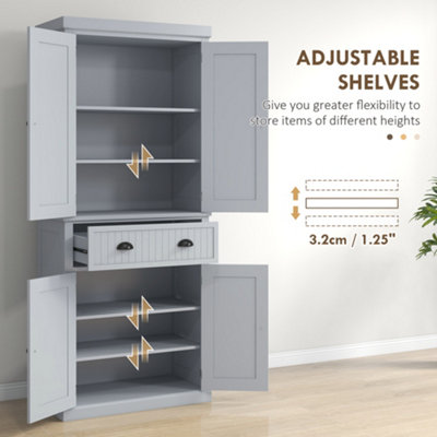 HOMCOM Freestanding Kitchen Storage Cabinet with Drawers and Shelves, Grey