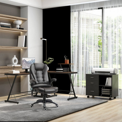 HOMCOM Freestanding Storage Cabinet w 3 Drawers 2 Shelves 4 Wheels Office Black