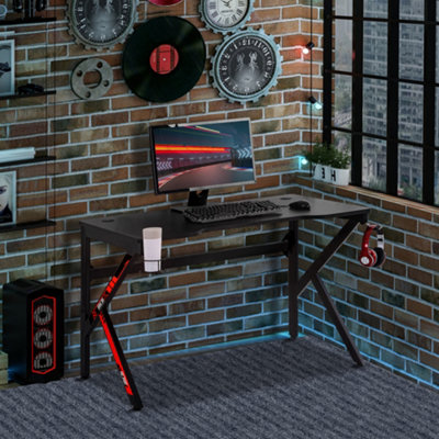 HOMCOM Gaming Desk Racing Table w/ Rotatable Cup Holder Headphone Hook ...