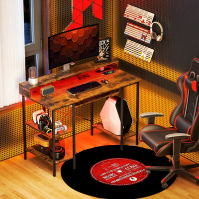 HOMCOM Gaming Desk with Monitor Stand and Sliding Keyboard Tray Rustic ...