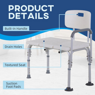 HOMCOM Height Adjustable Shower Chair with Suction Cup Feet Armrest ...