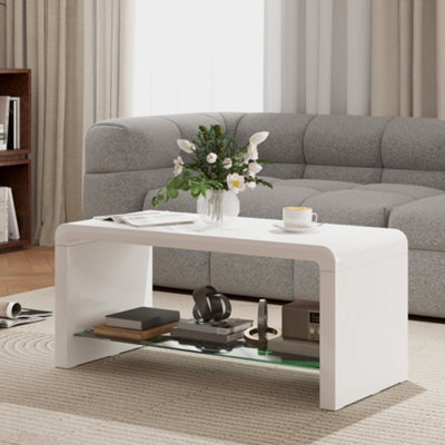 HOMCOM High Gloss Storage Coffee Table, Centre Table for Living Room, White