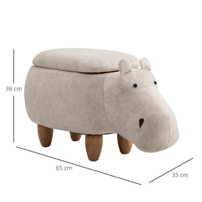 HOMCOM Hippo Storage Stool Cute Decoration Footrest Wood Frame Legs Cream