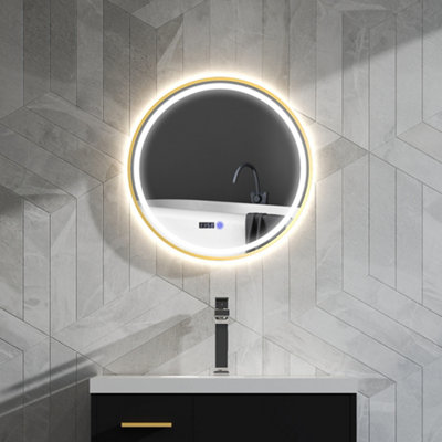 HOMCOM Illuminated Bathroom LED Mirror 60cm Round Wall Mounted Mirror Gold