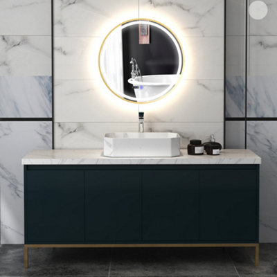 HOMCOM Illuminated Bathroom LED Mirror 60cm Round Wall Mounted Mirror Gold