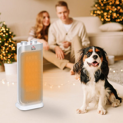 HOMCOM Indoor Space Heater Oscillating Ceramic Heater w/ 3 Modes, White ...