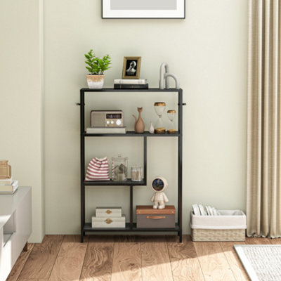 HOMCOM INDUSTRIAL BOOKSHELF BOOKCASE W/ OPEN SHELVES FOR STUDY CHARCOAL ...