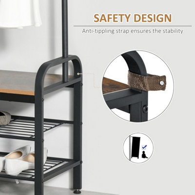 HOMCOM Industrial Coat Rack Stand with 8 Hooks Hangers Storage Cabinet ...