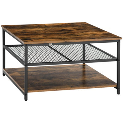 HOMCOM Industrial Coffee Table, Cocktail Table W/ Storage Shelves ...