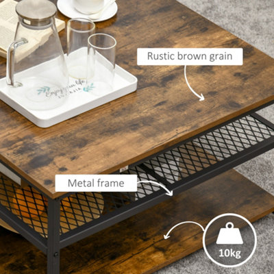 HOMCOM Industrial Coffee Table, Cocktail Table W/ Storage Shelves ...