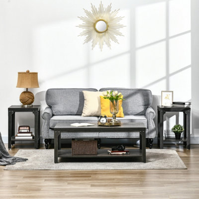 HOMCOM Industrial Two-Piece Side Tables, 2-Tier Living Room Tables W ...