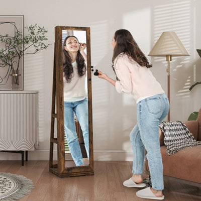 HOMCOM Jewelry Cabinet Full Length Mirror Swivel Lockable Jewelry Organiser