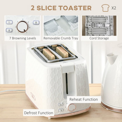 HOMCOM Kettle and Toaster Set 1.7L Kettle & 2 Slice Toaster Set White