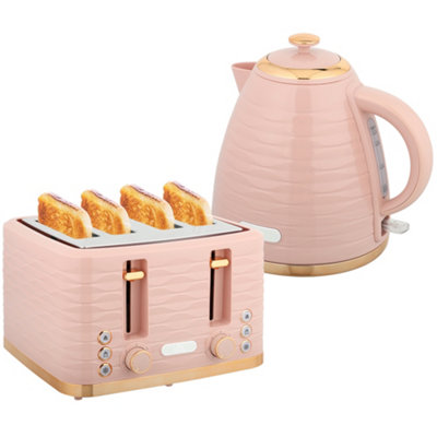 HOMCOM Kettle and Toaster Set 1.7L Kettle & 4 Slice Toaster, Light Pink
