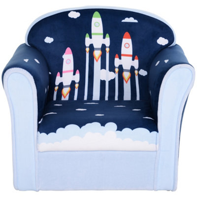 HOMCOM Kids Armchair Toddler Sofa Foam Filled Upholstered Couch Rocket