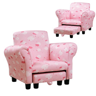 HOMCOM Kids Armchair Toddler Sofa Seat Set with Footrest Padding Couch Pink