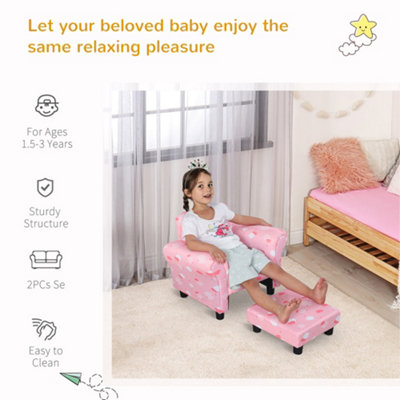 HOMCOM Kids Armchair Toddler Sofa Seat Set with Footrest Padding Couch Pink