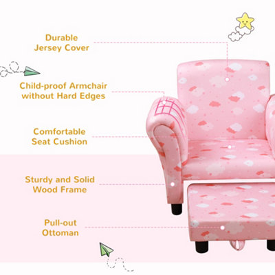 HOMCOM Kids Armchair Toddler Sofa Seat Set with Footrest Padding Couch Pink