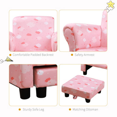HOMCOM Kids Armchair Toddler Sofa Seat Set with Footrest Padding Couch Pink