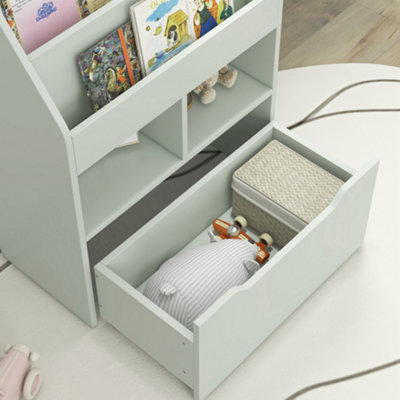 HOMCOM Kids Bookcase, Toy Box w/ Storage Drawer, Wheels for Bedroom - Green