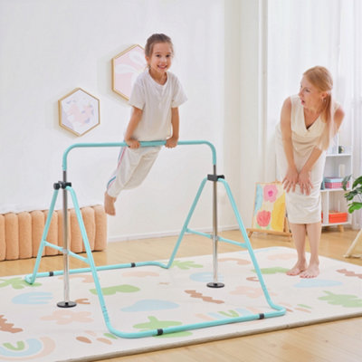 HOMCOM Kids Gymnastic Bar w/ Adjustable Height, Foldable Training Bar ...