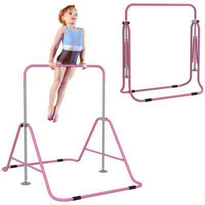 HOMCOM Kids Gymnastic Bar w/ Adjustable Height, Foldable Training Bar ...