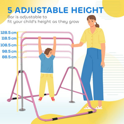 HOMCOM Kids Gymnastic Bar w/ Adjustable Height, Foldable Training Bar ...