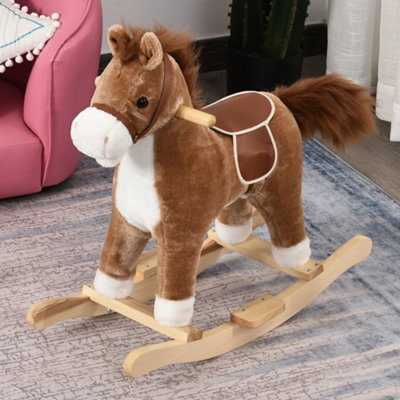 HOMCOM Kids Plush Rocking Horse w/ Moving Mouth Tail Sounds 18-36 ...