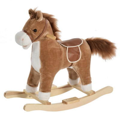 HOMCOM Kids Plush Rocking Horse w/ Moving Mouth Tail Sounds 18-36 ...