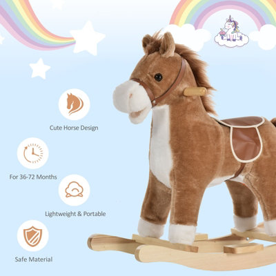 HOMCOM Kids Plush Rocking Horse w/ Moving Mouth Tail Sounds 18-36 ...