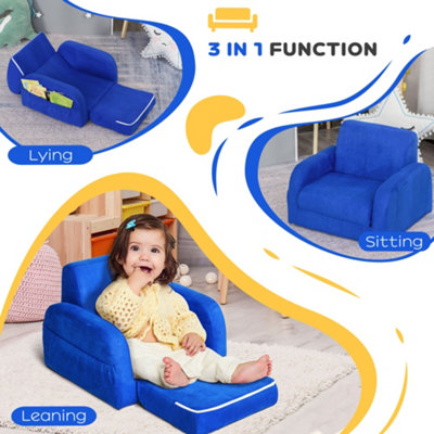 HOMCOM Kids Sofa Bed Children Armchair Folding Toddler Chair Couch Blue