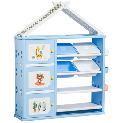 HOMCOM Kids Storage Unit Toy Box Organiser Book Shelf with shelves Blue