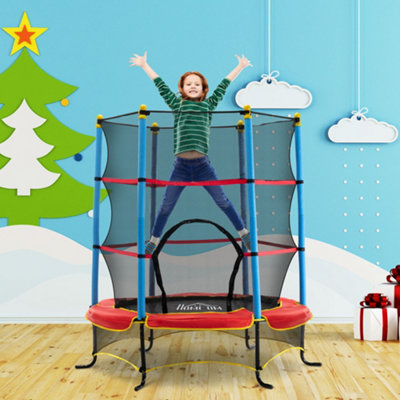 HOMCOM KIDS TRAMPOLINE W/ENCLOSURE NET BUILT-IN ZIPPER SAFETY PAD 3-10 YEAR