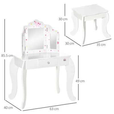 HOMCOM Kids Vanity Table & Stool Girls Dressing Set w/ Rotatable Mirror ...