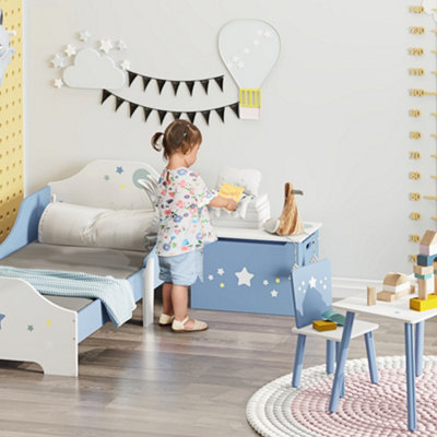 HOMCOM Kids Wooden Toy Box Children Storage Chest Organiser Side Handle ...