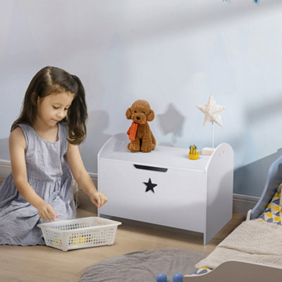 HOMCOM Kids Wooden Toy Children Box Storage Organizer Side Handle White