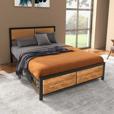 HOMCOM King Size Bed Frame Steel Bed Base with Headboard 160 x 207cm ...