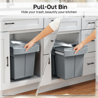 HOMCOM Kitchen Cupboard Bin with 40L Dual Compartment, Pull Out Bin, Grey