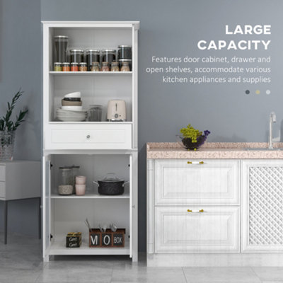 HOMCOM Kitchen Cupboard Modern Storage Cabinet w/ Glass Door Adjustable ...