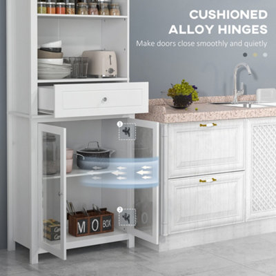 HOMCOM Kitchen Cupboard Modern Storage Cabinet w/ Glass Door Adjustable ...