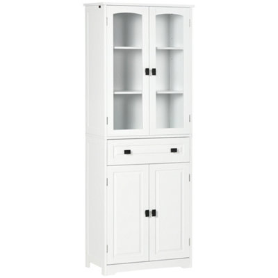 HOMCOM KITCHEN CUPBOARD STORAGE CABINET ADJUSTABLE SHELVES, GLASS DOOR ...