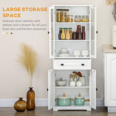 HOMCOM KITCHEN CUPBOARD STORAGE CABINET ADJUSTABLE SHELVES, GLASS DOOR ...