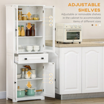 HOMCOM KITCHEN CUPBOARD STORAGE CABINET ADJUSTABLE SHELVES, GLASS DOOR ...