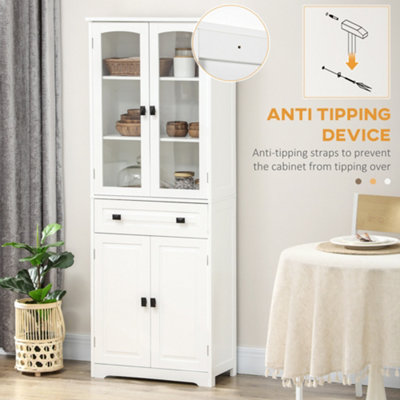 HOMCOM KITCHEN CUPBOARD STORAGE CABINET ADJUSTABLE SHELVES, GLASS DOOR ...