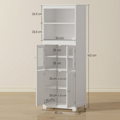 HOMCOM Kitchen Cupboard Storage Cabinet Adjustable Shelves, Glass Doors ...